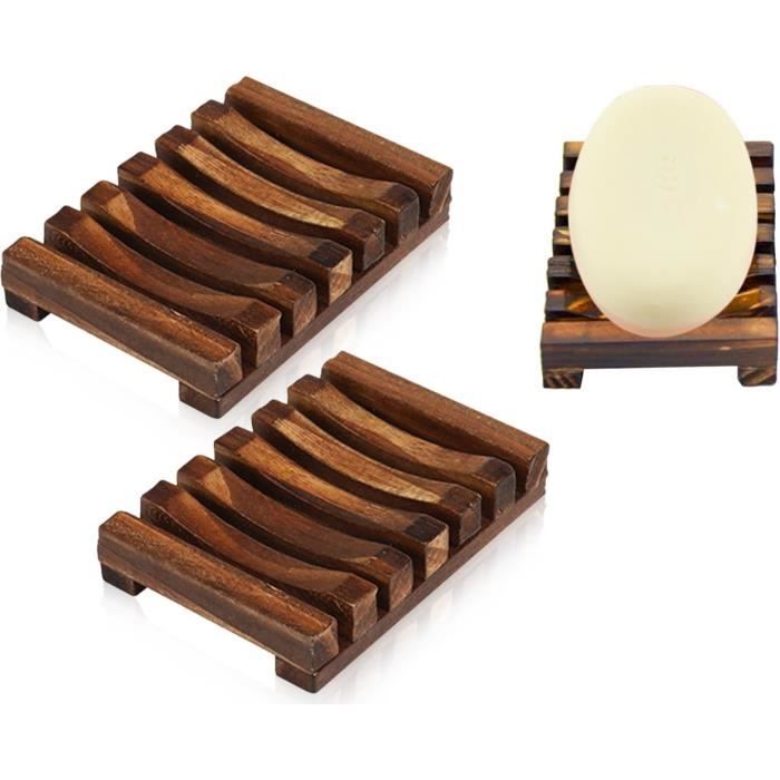 Lot de 2 Porte-Savon en Bois de Bambou Naturel Porte-Savon en Bois Douche en Bois Étagères de ...