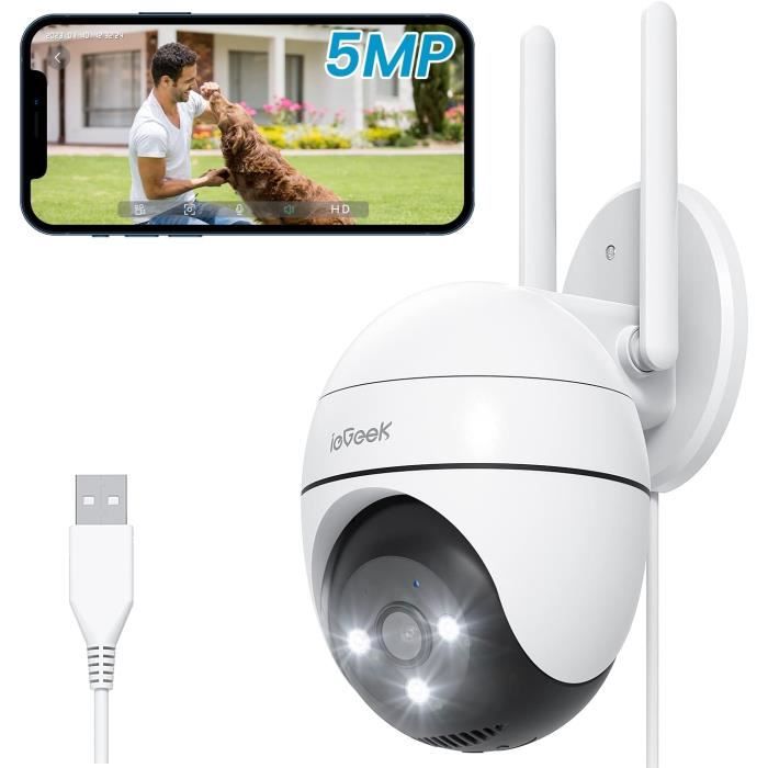 5Mp 360° Camera Surveillance Wifi Extérieure, Ptz Caméra Ip Exterieur Avec 24-7 Enregistrement ...