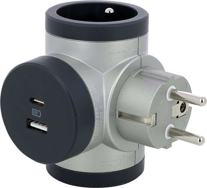 Gris foncé - Fiche multiprise rotative avec 2 prises latérales avec ...