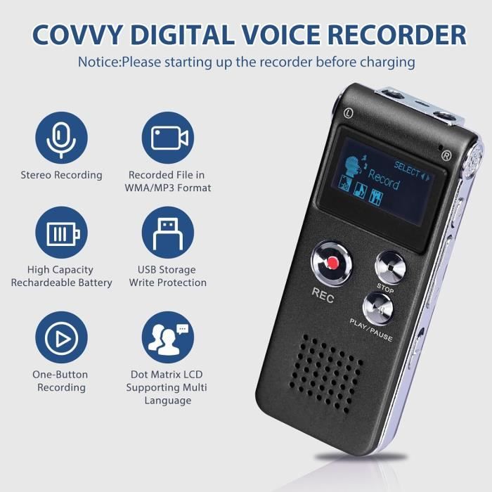 Dictaphone Numérique Portable 16Gb Enregistreur Audio Enregistreur ...