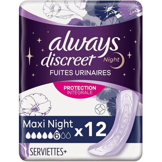 Serviettes incontinence - ALWAYS - Discreet Night - Abondant - 4x12 ...