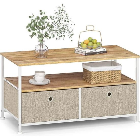 Table Basse Moderne avec 2 Tiroir en Tissus et Étagèr Table D'appoint ...