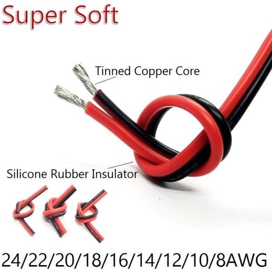 5m 24AWG -Câble électron électrique souple, 2-5-10M, en cuivre souple, 2 broches, 24 22 20 18 16 ...