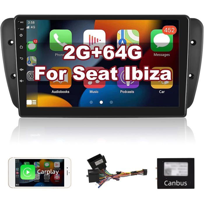 Autoradio Android - SANAG - Seat Ibiza 2009-2013 - 9" Écran Tactile - Carplay - Bluetooth - GPS ...