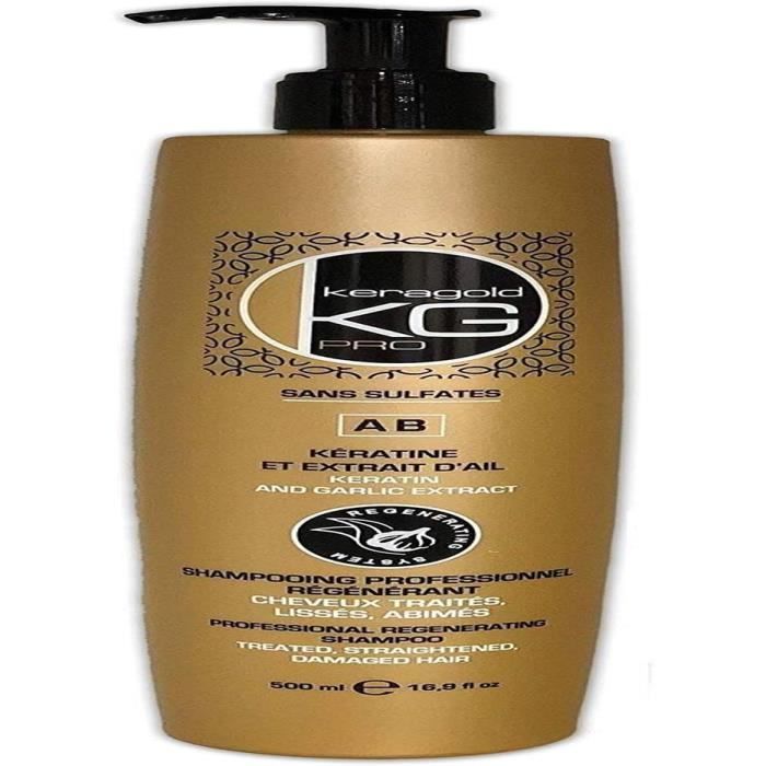 KERAGOLD PRO Shampoing sans Sulfates à Keratine/Extrait d'Ail, 1 L ...