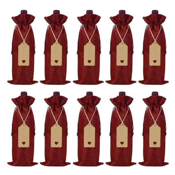 Cache-bouteille,Housses de bouteille de vin en lin avec cordon de ...