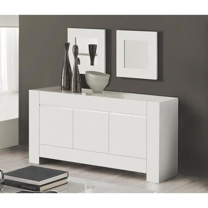 Buffet bahut blanc laqué design FLAVIE 3 portes L 210 x P 46,8 x H 85 ...