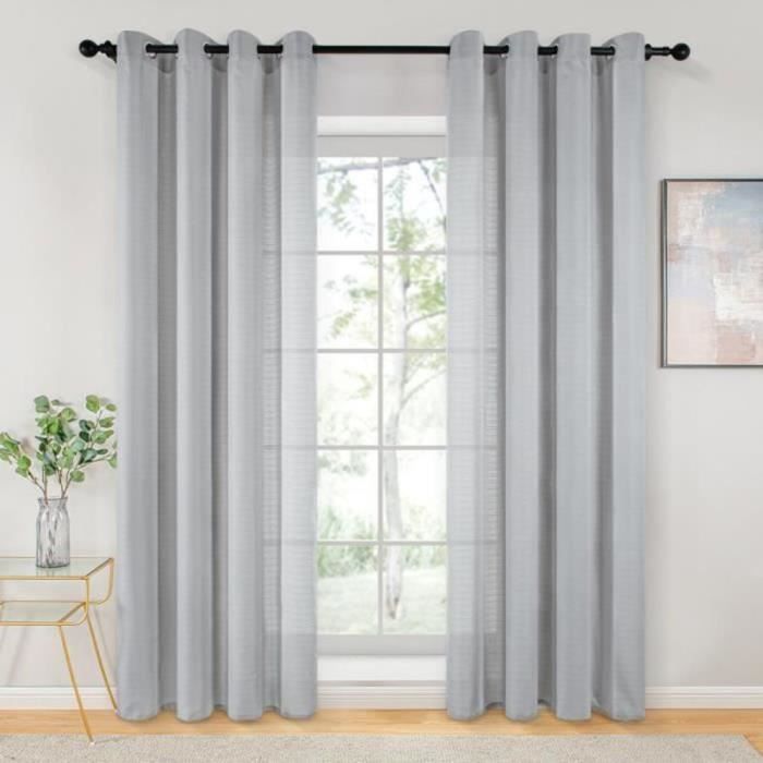 RIDEAU - DOUBLE RIDEAUX Rideaux Voilages - 140cm x 260cm - Gris - 2 ...