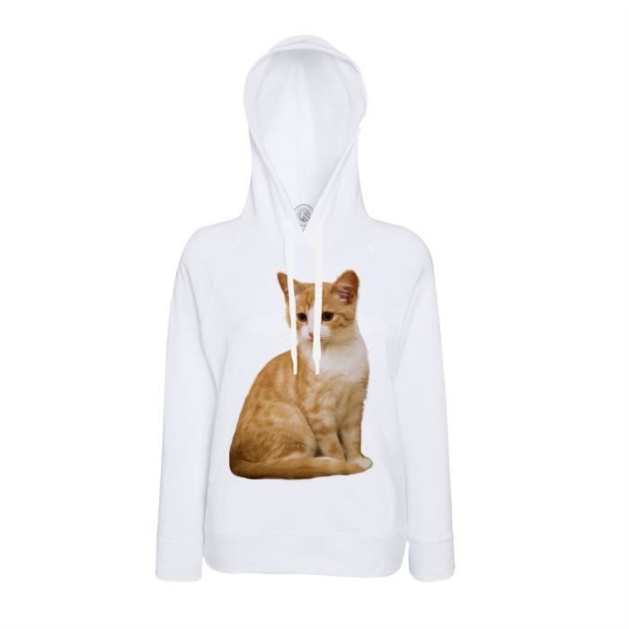 Sweat à Capuche Tres Beau Chat Roux et Blanc Mignon Chat Domestique ...