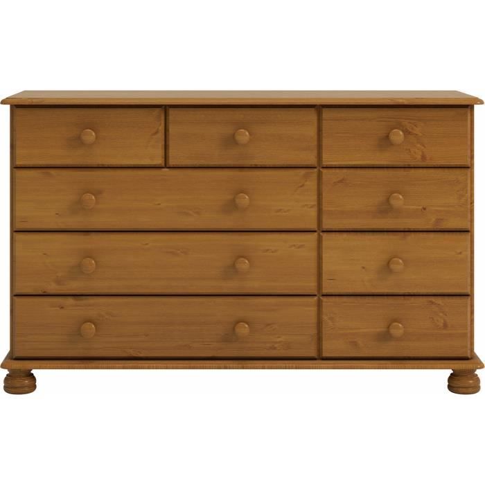 Commode avec 9 tiroirs en MDF coloris marron - Longueur 120,70 x ...