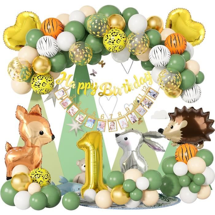 1An Vert Sauge Jungle Décoration D'Anniversaire Safari Forêt Ballons ...