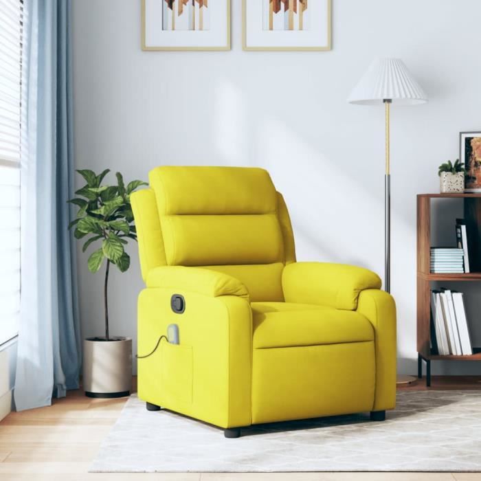 ABIL Fauteuil de massage inclinable jaune velours AB373518 En Stock ...