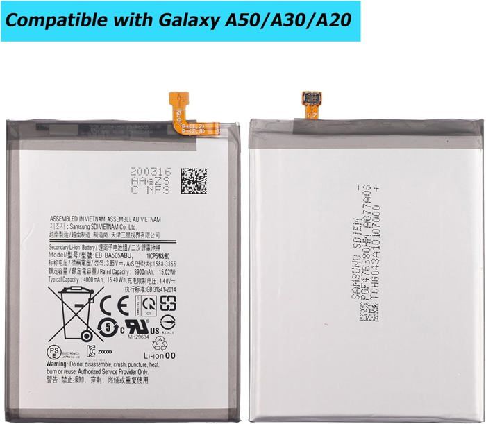 EB-BA505ABU Batterie de rechange compatible avec Samsung Galaxy A50 SM-A505F Galaxy A30 SM-A305F ...