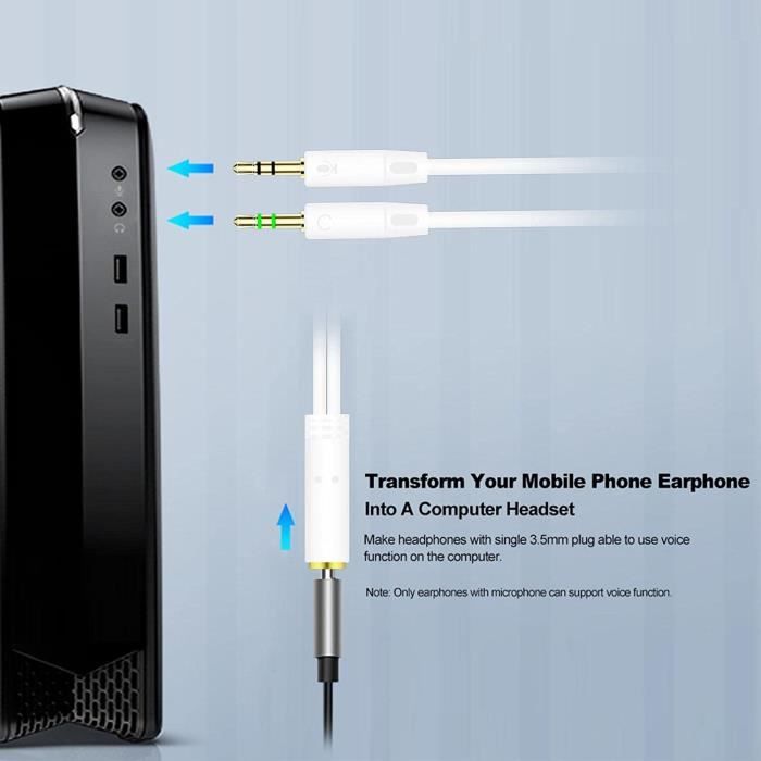 Splitter Casque pour Ordinateur 3,5 mm - PC Femelle vers 2 Mâles Jack 3,5 mm - Micro Casque ...