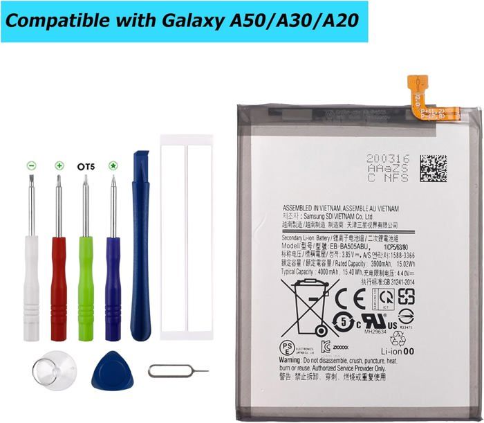 EB-BA505ABU Batterie de rechange compatible avec Samsung Galaxy A50 SM-A505F Galaxy A30 SM-A305F ...