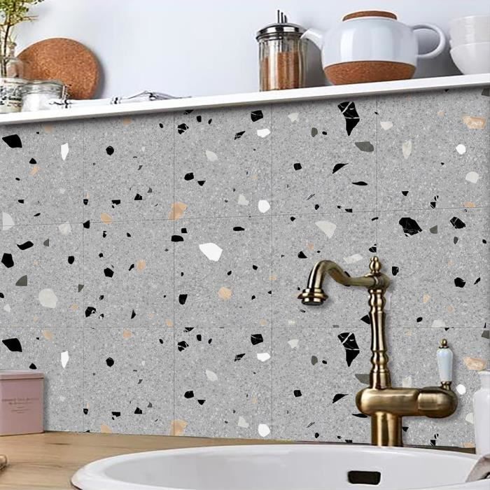 Credence Adhesive Pour Cuisine 15X15 Terrazzo Gris Stickers Cuisine ...