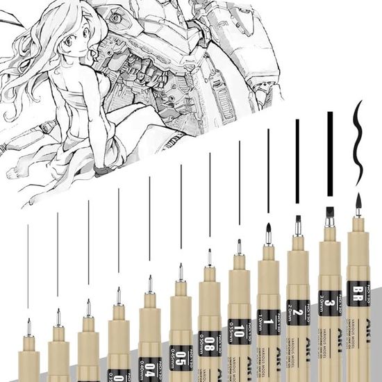 FANNAS Stylo Micron 12 Pièces Noir Pointe Fine Crayod Feutre Noir à ...