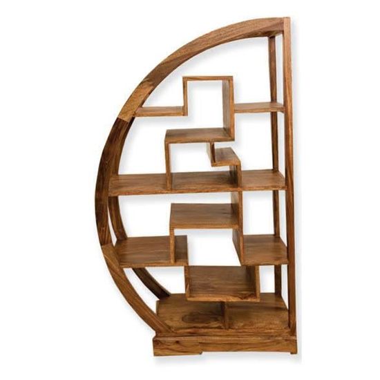 Bibliothèque arrondie en bois massif DMORA - étagères asymétriques ...