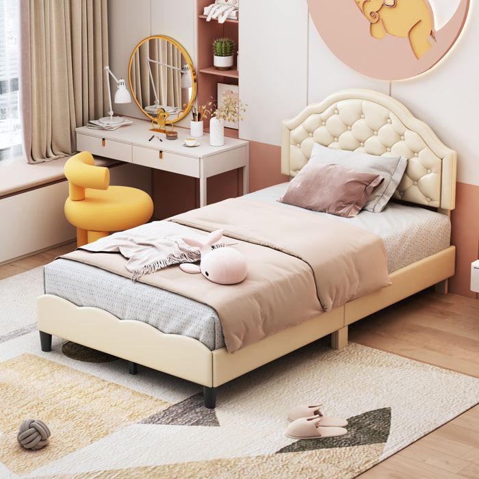 Lit enfant simple capitonné - 90x200 cm - avec dossier - sommier à ...