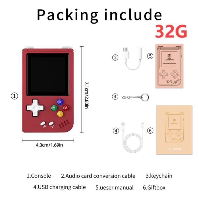 Console de jeu rouge 32G - RG NANO Pocket Mini-Console de jeu Linux ...