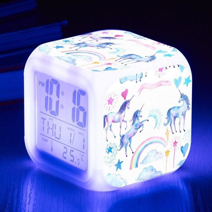 Réveil numérique 3D mignon pour fille, motif licorne de dessin animé ...