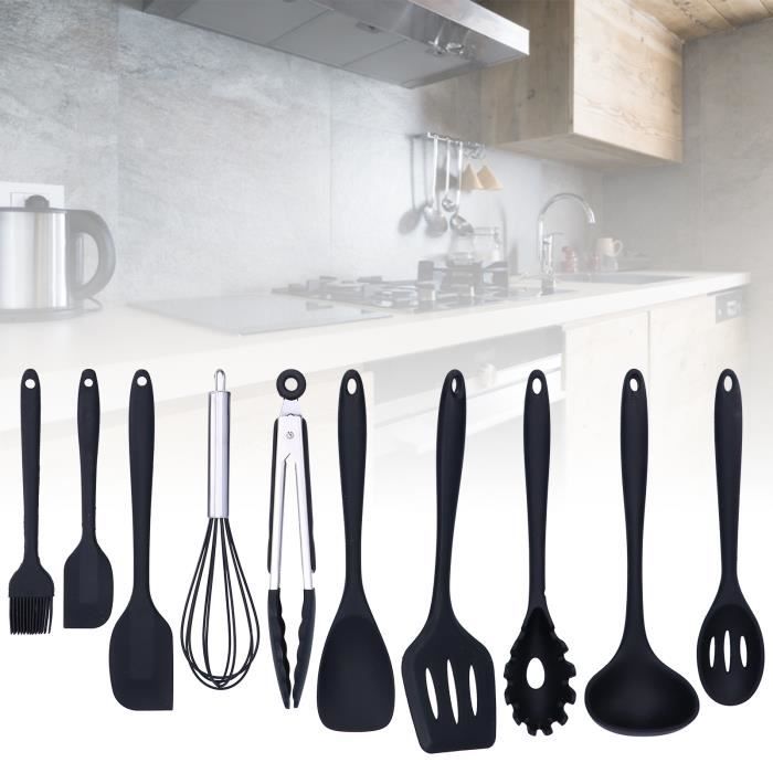 QUT 10 Sets Ustensiles de Cuisine en Silicone de résistant à la Chaleur Outils de Cuisson ...