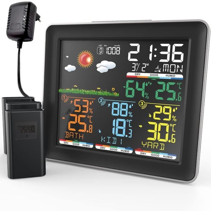 Station Météo Avec 3 Capteurs Extérieurs Sans Fil Et Couleur Va, Écran Couleur Numérique ...