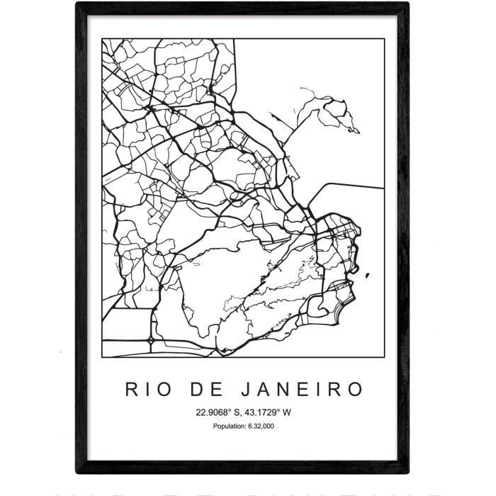Carte De La Carte De La Ville Rio De Janeiro Nordic Style En Noir Et ...