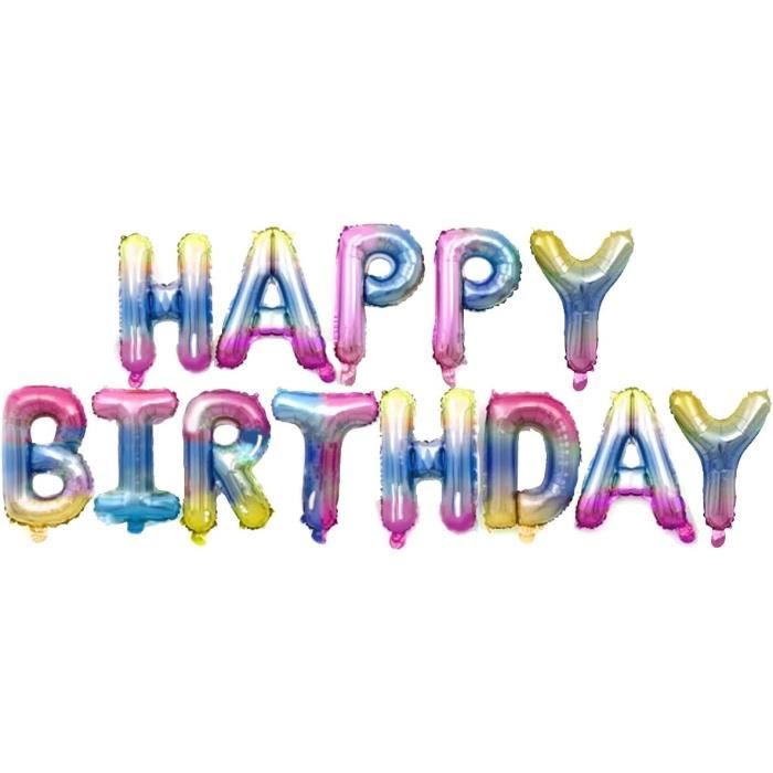 Décoration D'Anniversaire Arc-En-Ciel Banderole, Happy Birthday Ballons ...