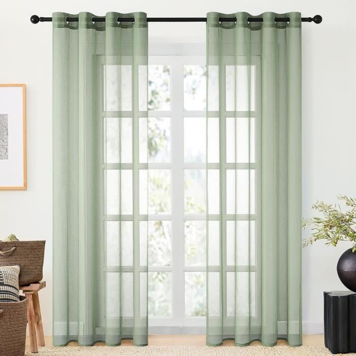 2 Panneaux Rideaux Voilage Vert À Oeillets Rideau Fenêtre Semi ...