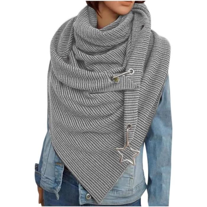Echarpe Femme Gris - Foulard Triangle Chic avec Boutons - Hiver Chaud 1 ...