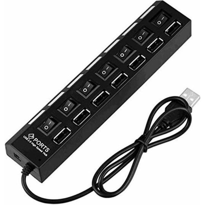 USB2.0 HUB Adapter 7 Port avec Interrupteur LED pour PC Tablette Clé ...