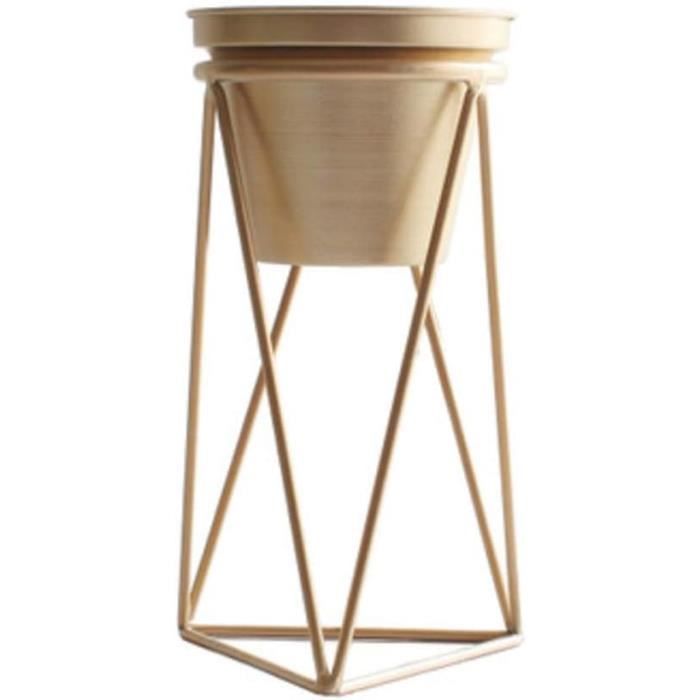 Support de pot de fleur intérieur doré en métal avec pot rond ...