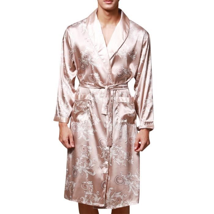 Pyjamas en Satin Homme Kimono Vêtements de Nuit Luxe Chameau Large ...