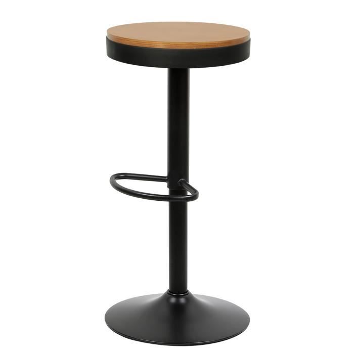 OHMG Tabouret De BAR rond noir Chassis en bois rond en une seule pièce ...