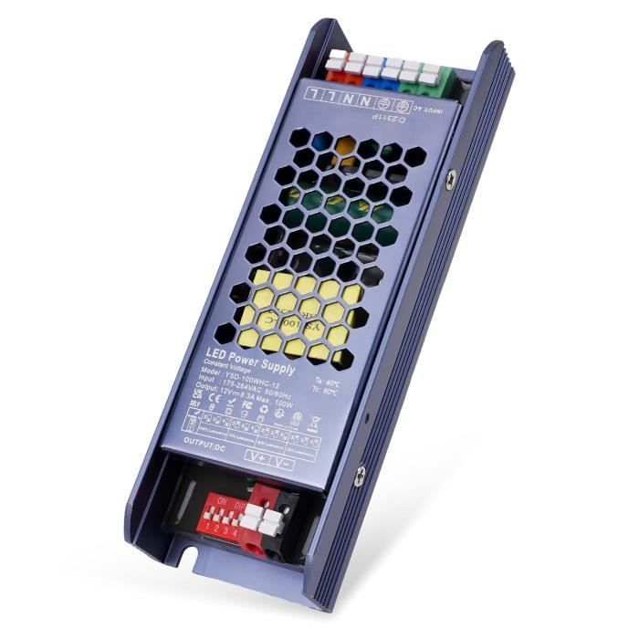 Transformateur 220V 12V Led Driver 100W, Alimentation Transfo 8,33A ...