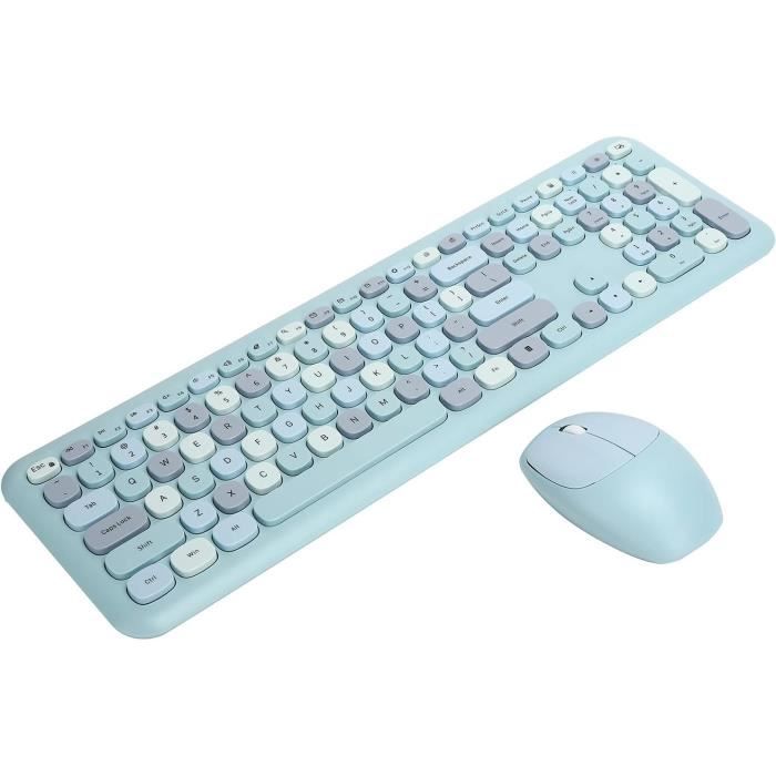 Combo Clavier Et Souris Sans Fil Clavier De Machine À Écrire À Touches Rondes Colorées Clavier
