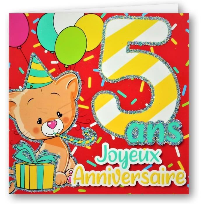 Carte Anniversaire 5 Ans - Format Carnet 15X15 Avec Texte - Encre ...