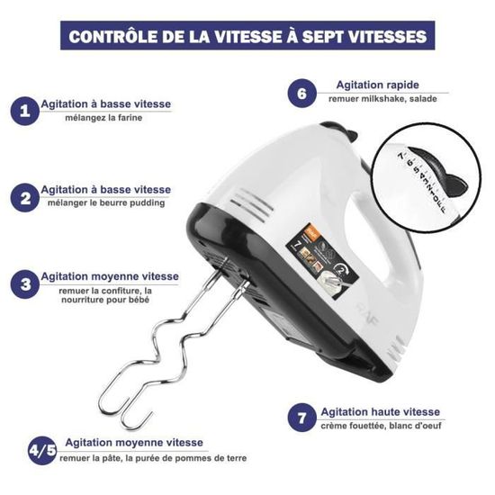 Batteurs à Main 260W, Batteur Electrique avec 2 Fouets Hélice, 7 ...