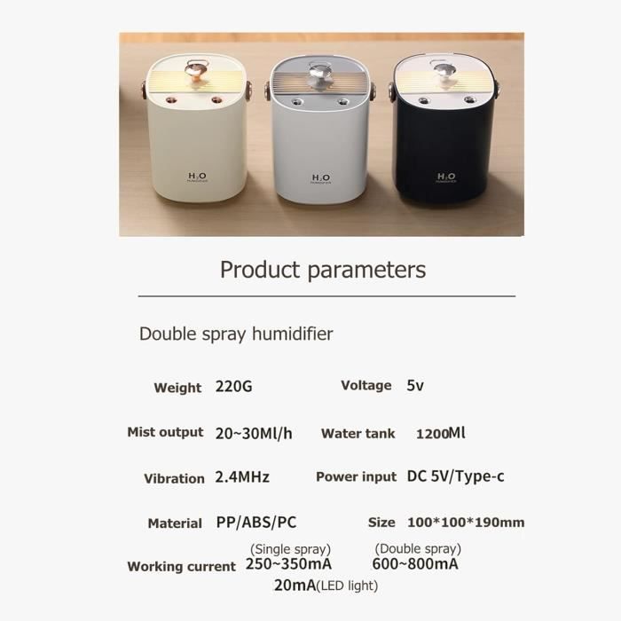 Humidificateur d'Air Humidificateur d'air sans fil 4000mAh Rechargeable ...
