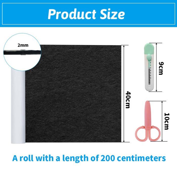 Feutrine Autocollante 40cm*200cm*2mm Feutrine Adhesive Noire Facile à ...