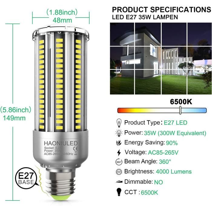 Super Bright Ampoule Led E27 35W Blanc Froid 6500K 4000Lm Équivalent Ampoules À Incandescence ...
