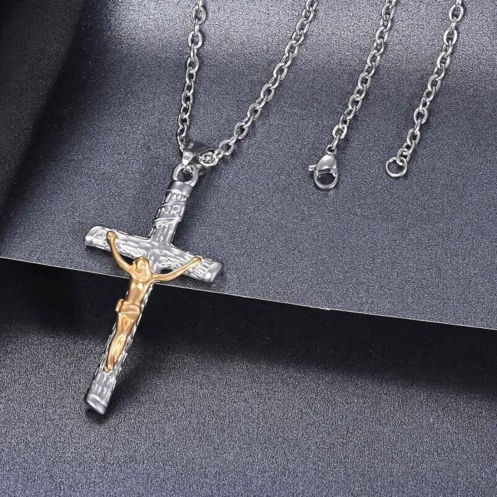 Jésus Croix Pendentif Hommes Collier Chaîne En Acier Inoxydable Or ...