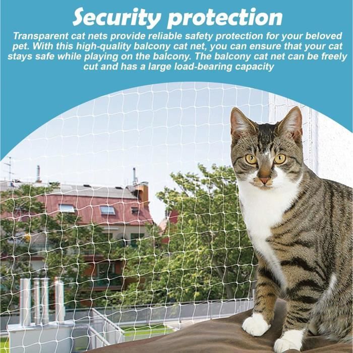 Filet de protection pour chat - 3 x 10m - Transparent - Sans perçage ...