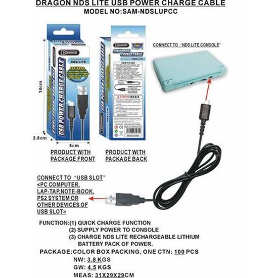 Cable USB pour DS Lite - Nintendo - DS Lite - Bleu - Cable USB ...