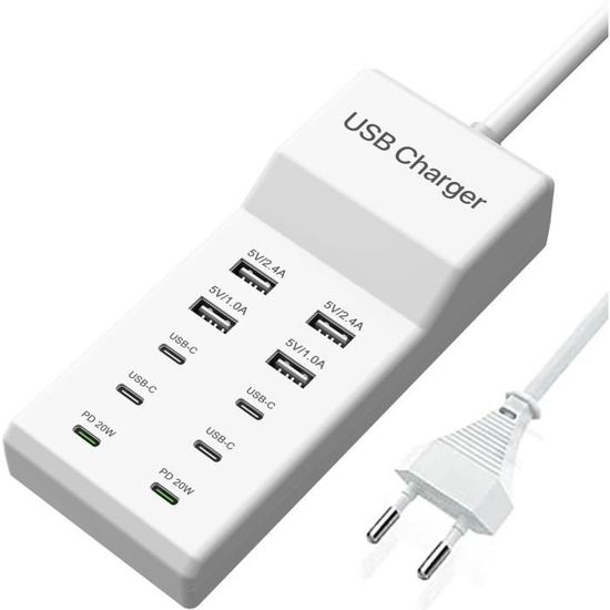 Chargeur Usb C Multiple, Station De Charge Usb C 10 Ports (Avec 6 Usb ...
