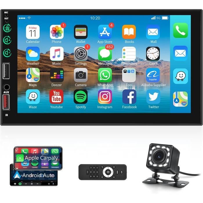 Autoradio 2 Din avec Apple Carplay Android Auto Bluetooth Mains Libres 7 Pouces Écran Tactile ...