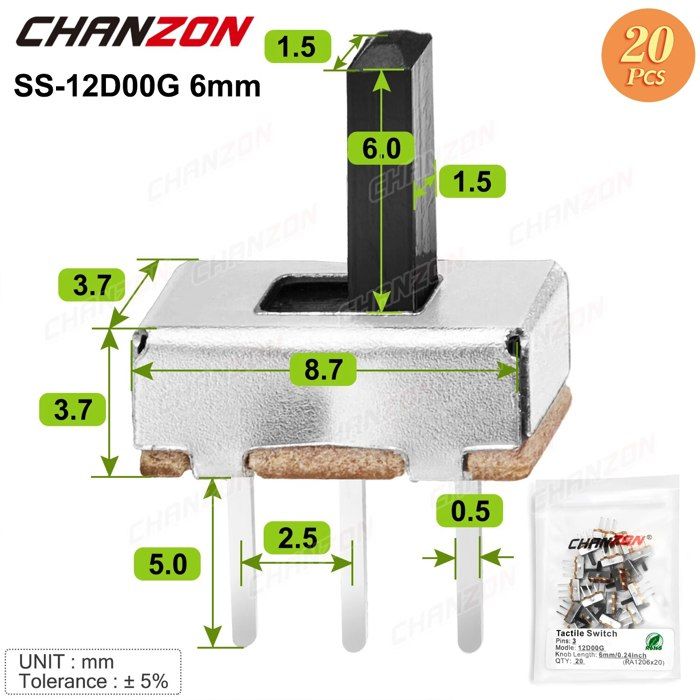 Micro interrupteur à glissière pour Ardu37,éventuelles DT,3 broches,5 positions,Mini SS12F15 ...