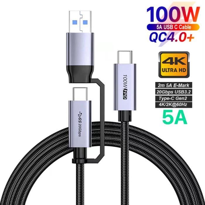 Câble couleur 5A 2 en 1 Chargeur de voiture USB Type-C 120W PD 100W ...