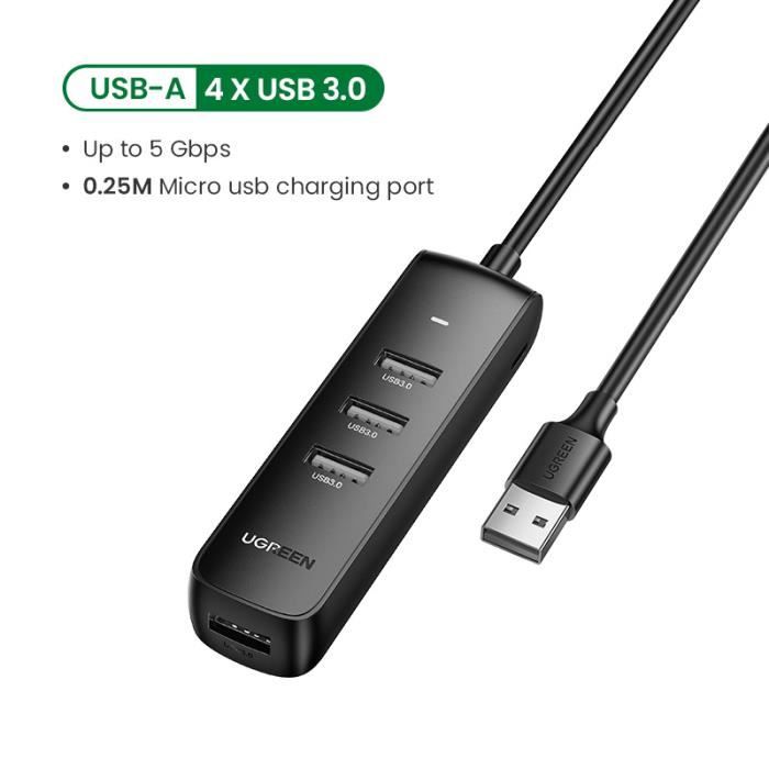 USB 3.0-Micro USB - Hub USB 4 Ports, 5Gbps, adaptateur de clé USB pour ...